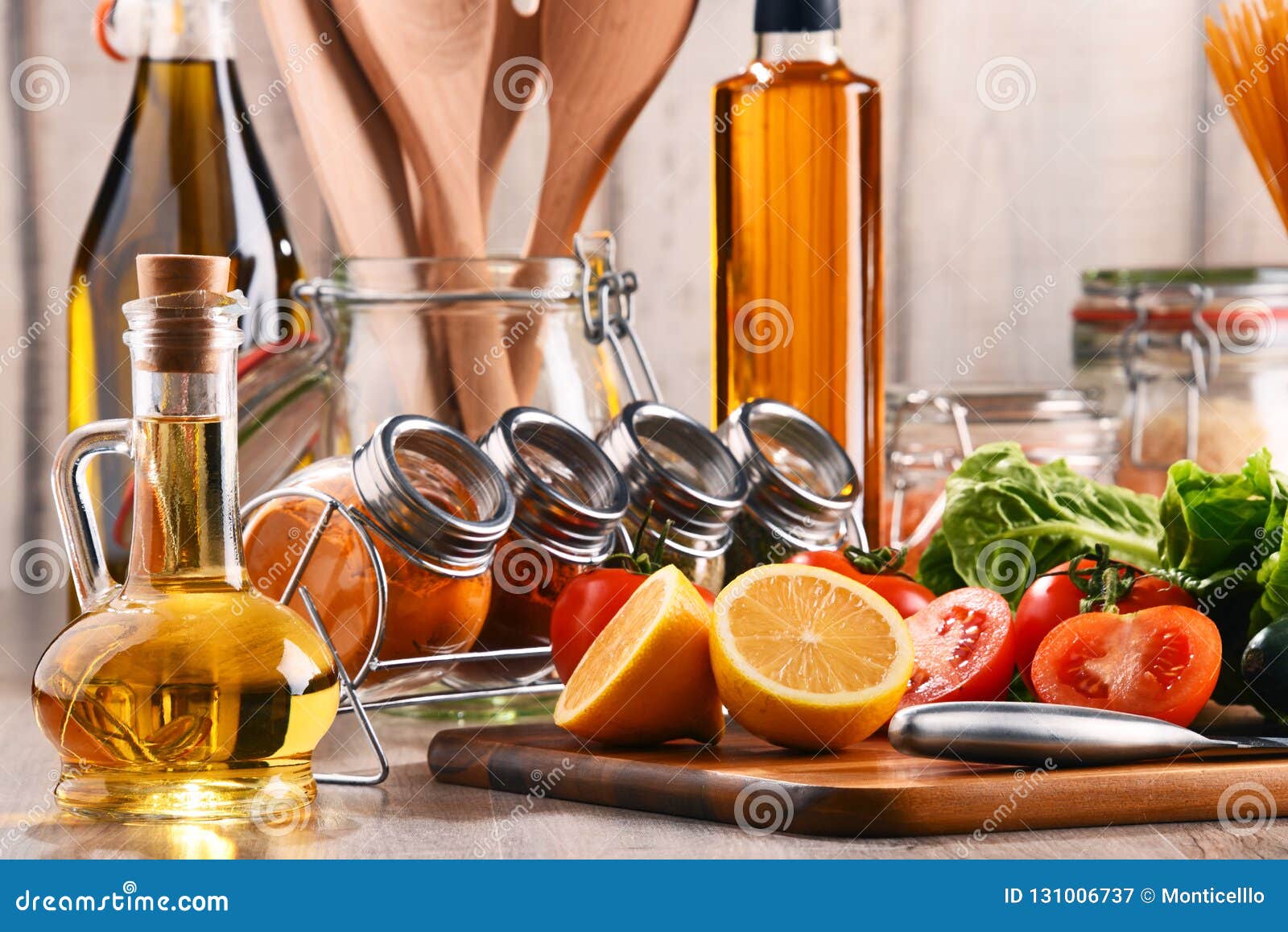 Composition with Assorted Food Products and Kitchen Utensils Stock ...