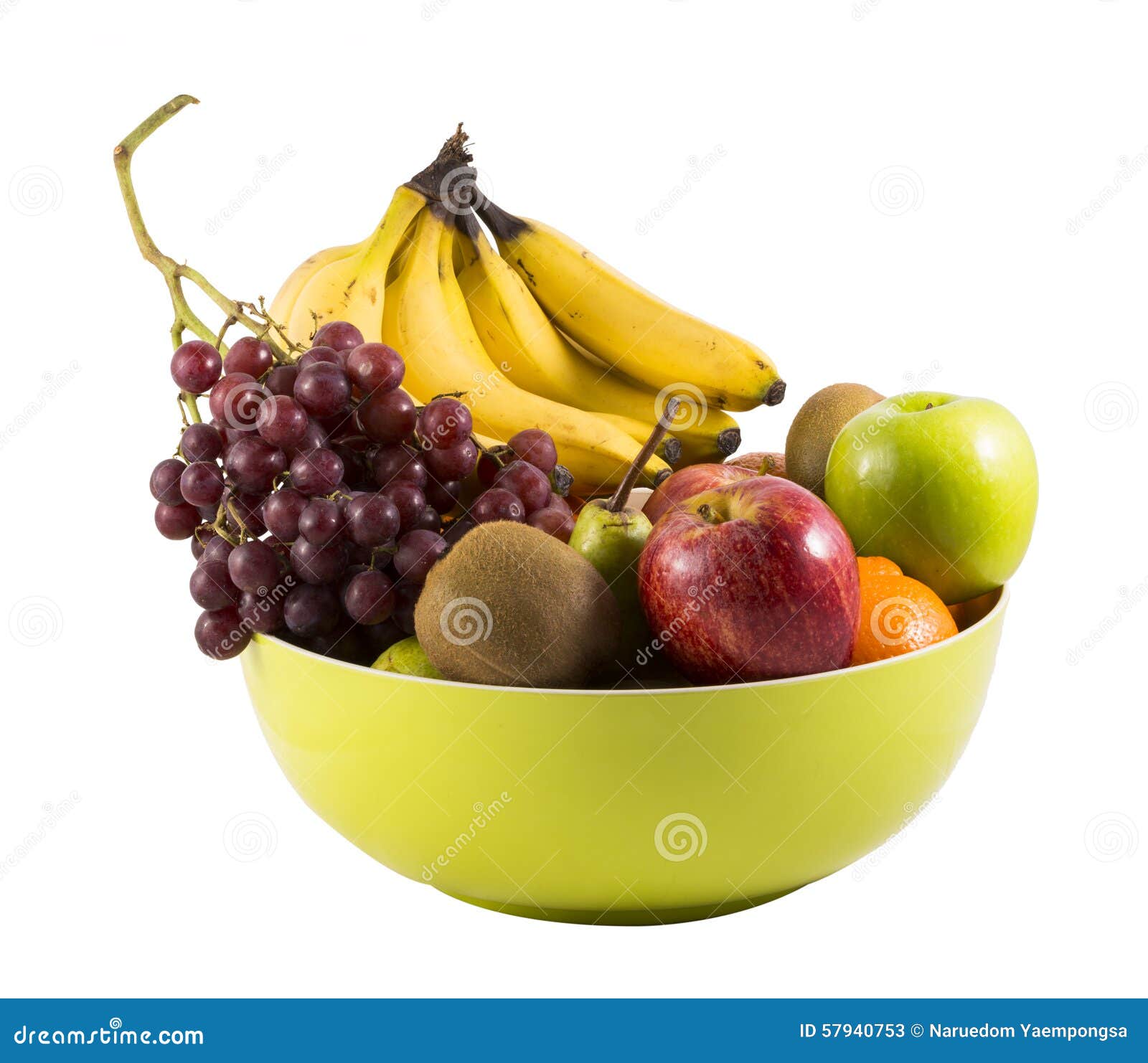 Composition with Assorted Fruits in Big Bowl Isolated on White Stock ...