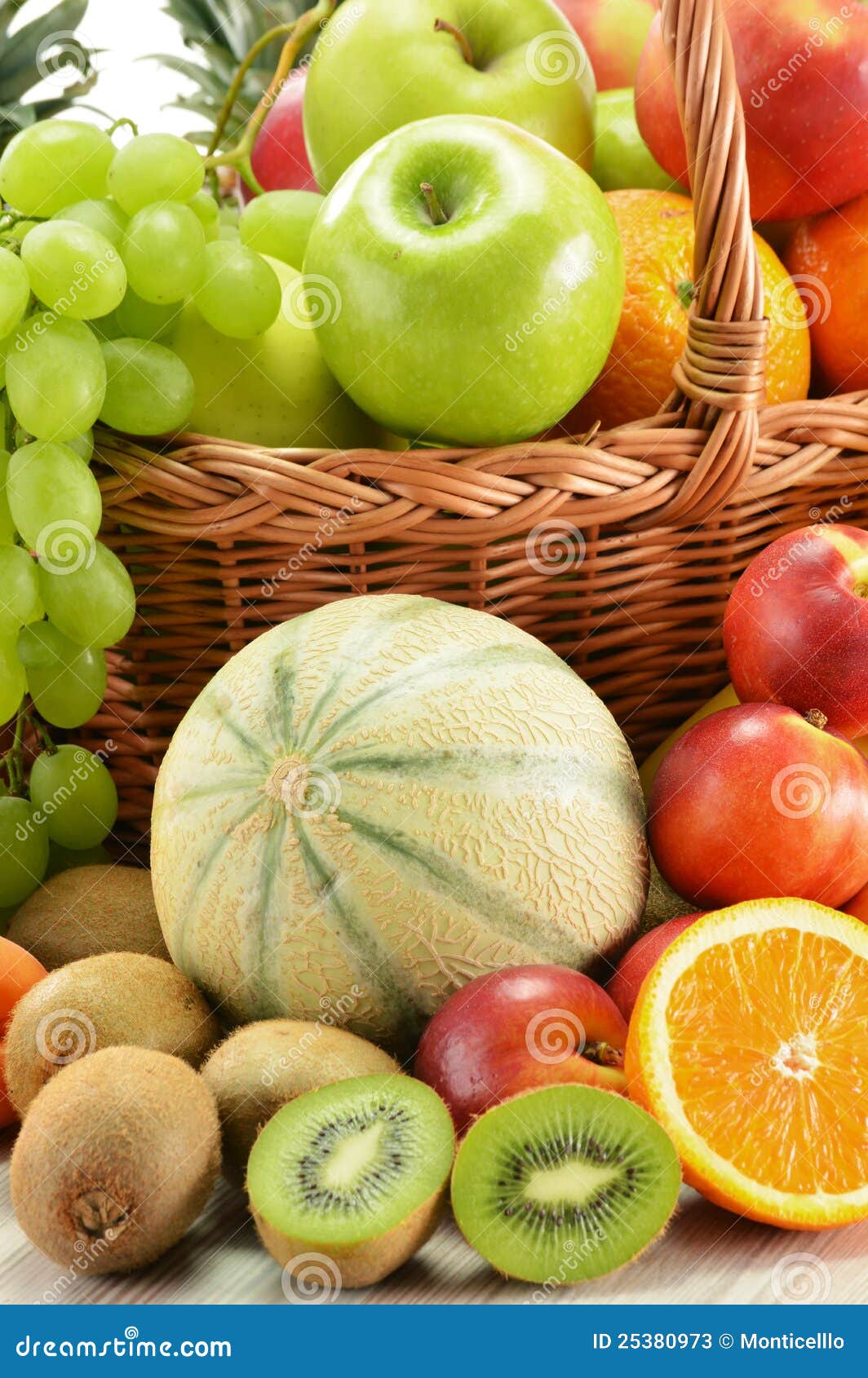 Composition with Assorted Fruits in Wicker Basket Stock Image - Image ...