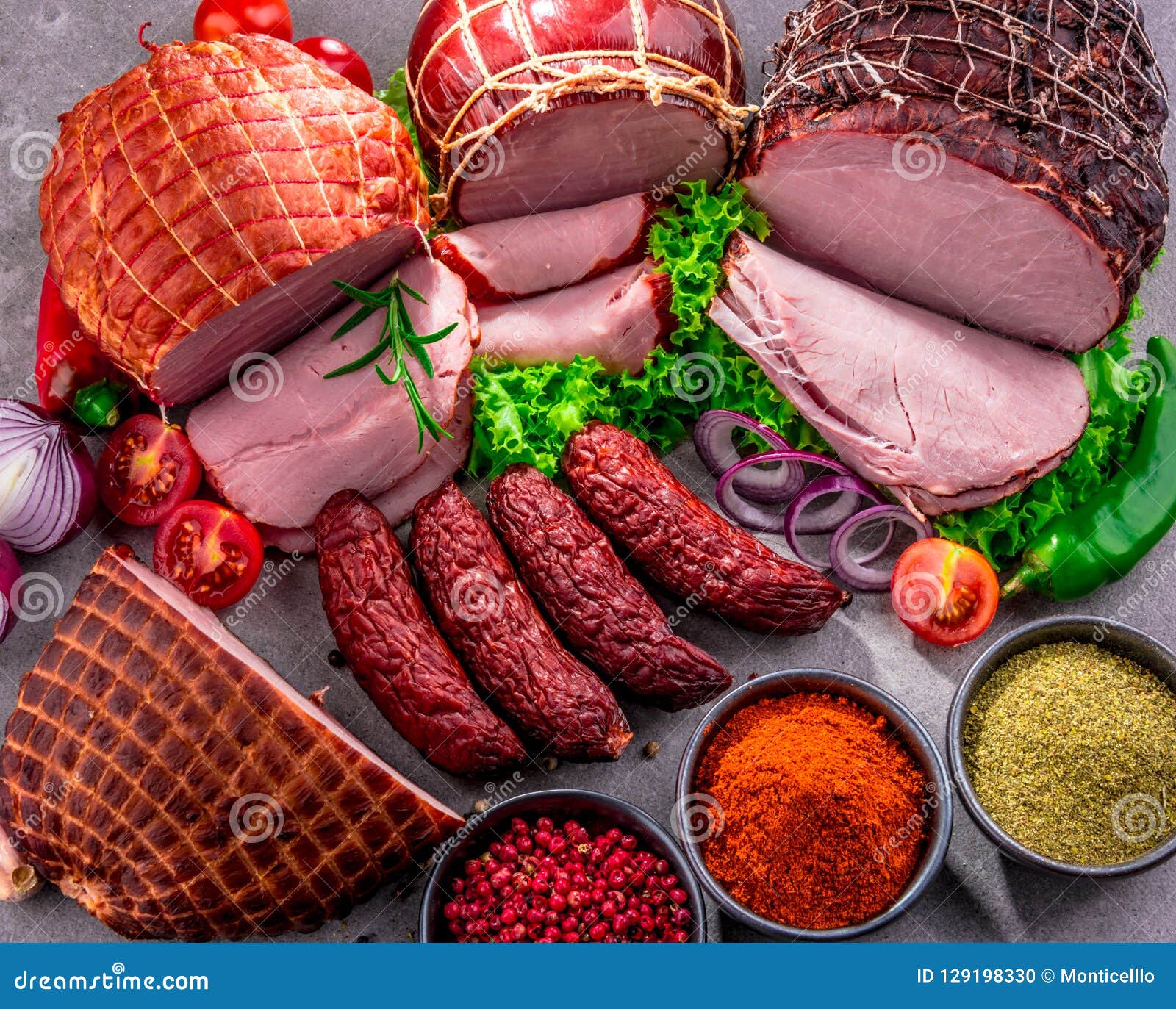 Composition with Assorted Meat Products Stock Photo - Image of cooked ...