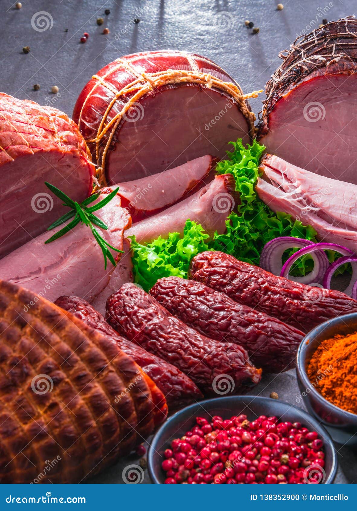 Composition with Assorted Meat Products Stock Photo - Image of ...