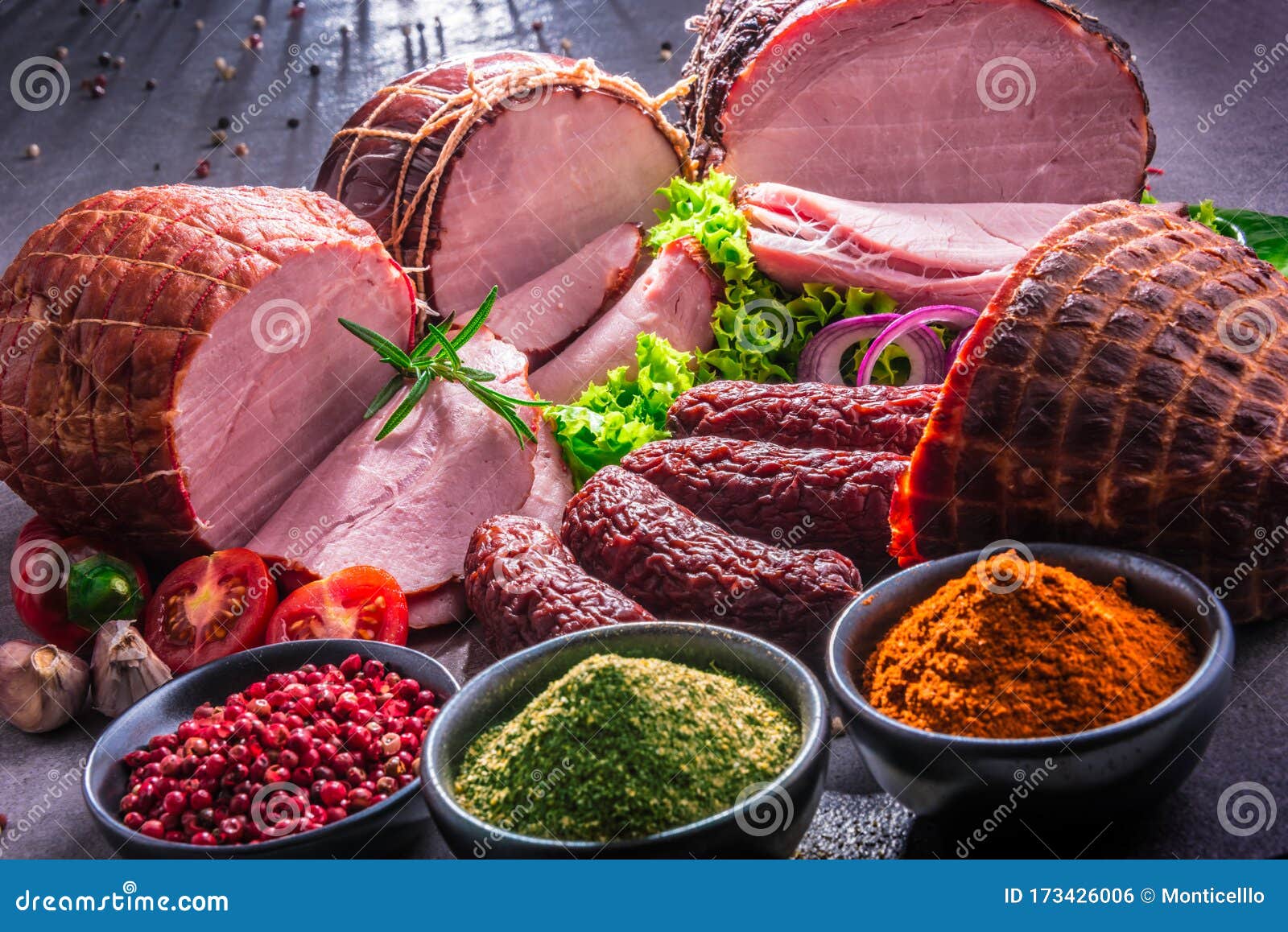 Composition with Assorted Meat Products Stock Photo - Image of cooked ...