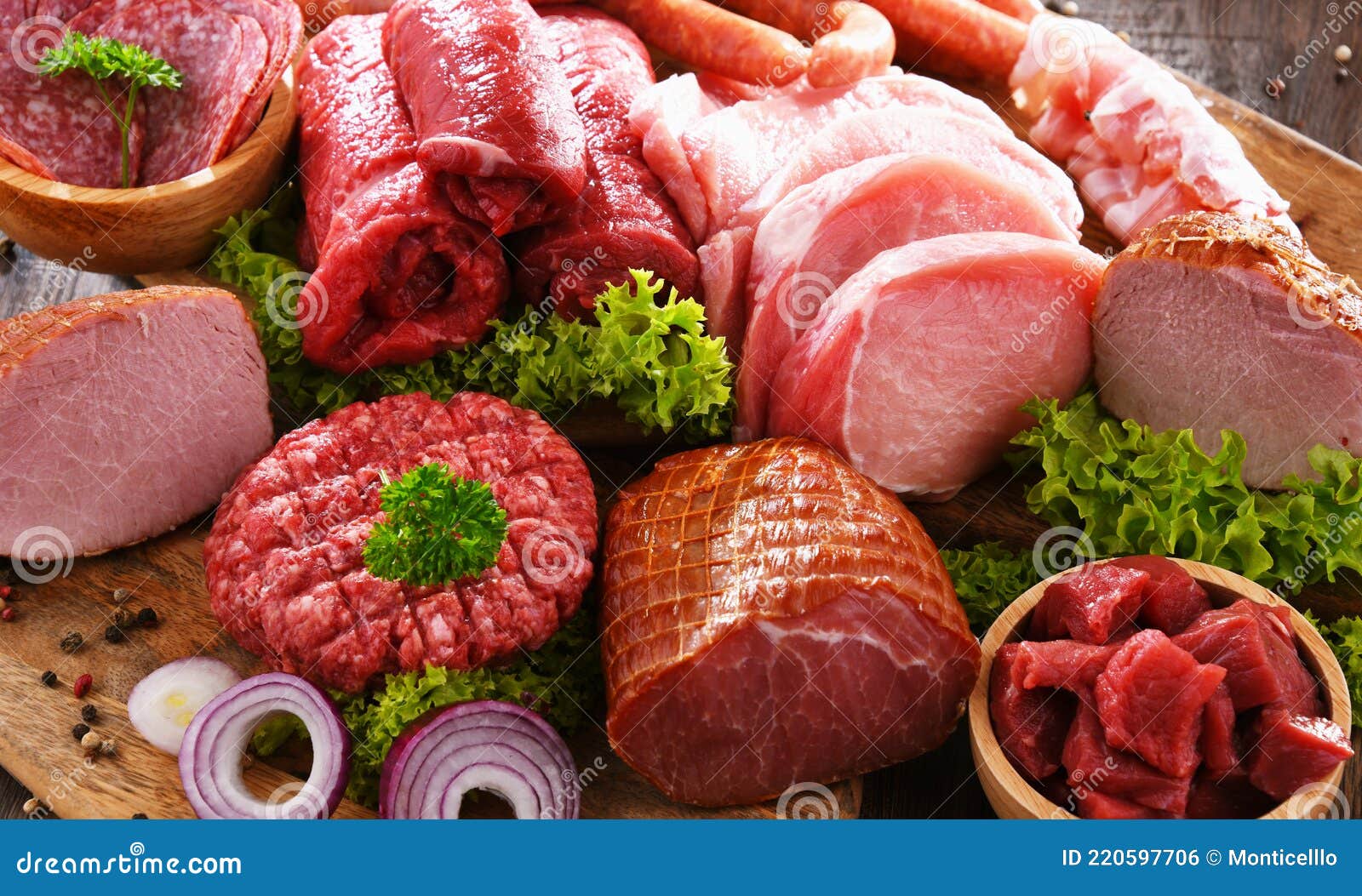Composition with Assorted Meat Products Stock Photo - Image of uncooked ...