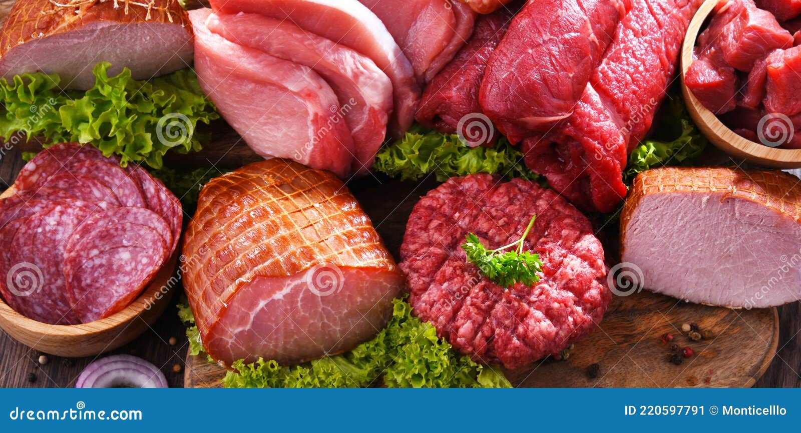 Composition with Assorted Meat Products Stock Image - Image of grocery ...