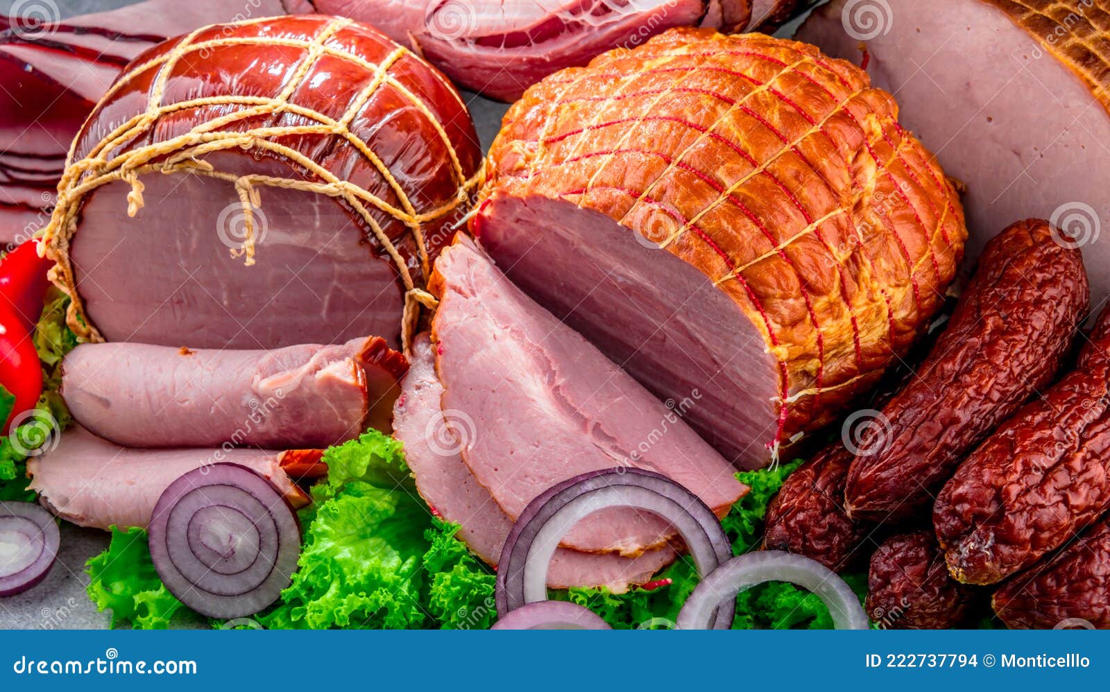 Composition with Assorted Meat Products Stock Photo - Image of ...