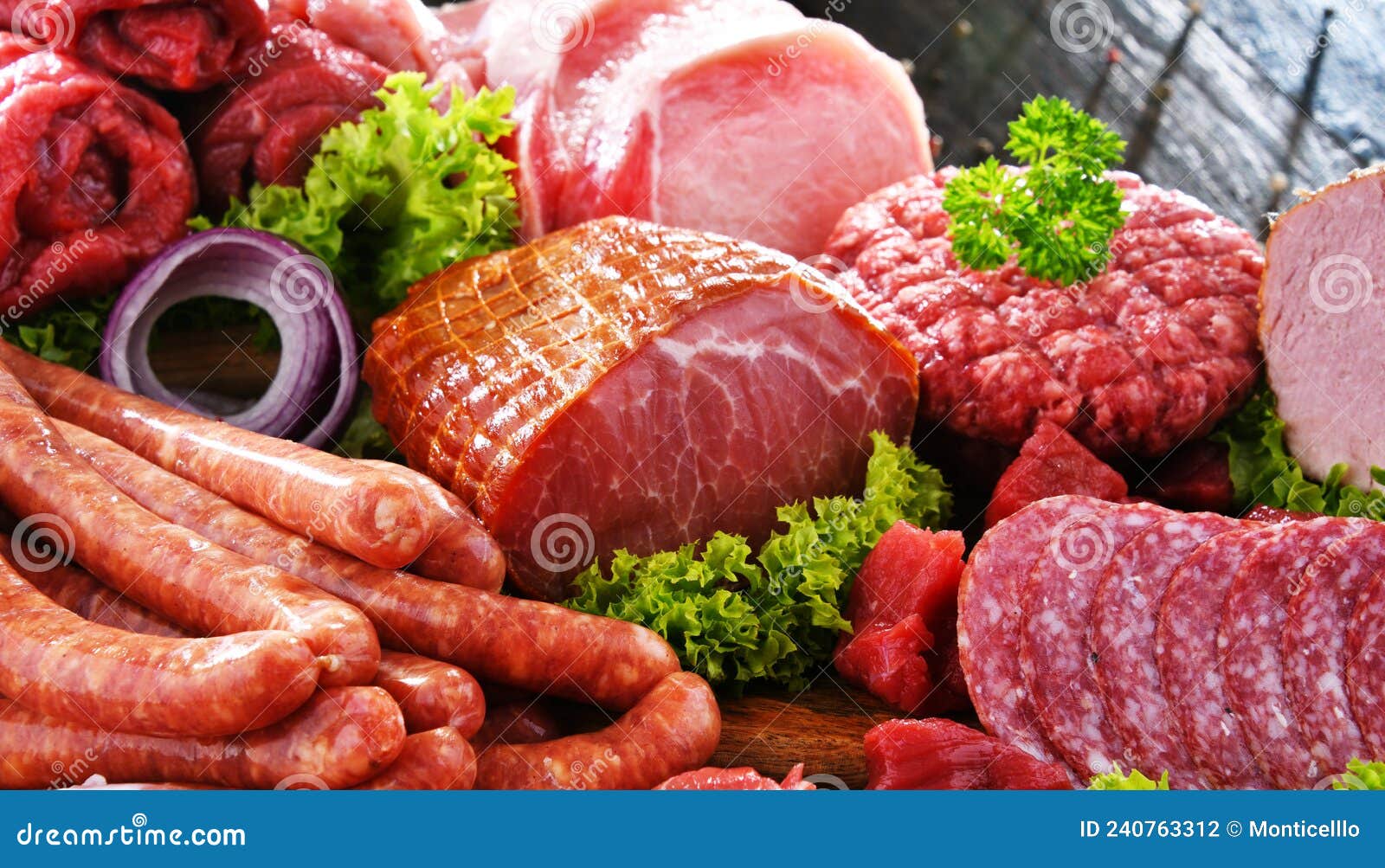 Composition with Assorted Meat Products Stock Photo - Image of burger ...
