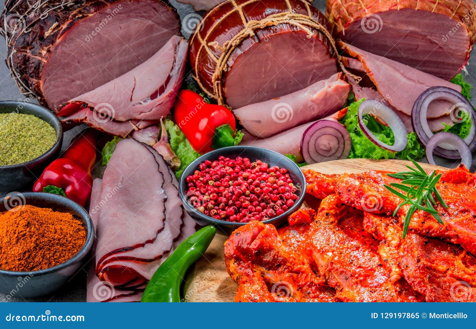 Composition with Assorted Meat Products Stock Image - Image of ...