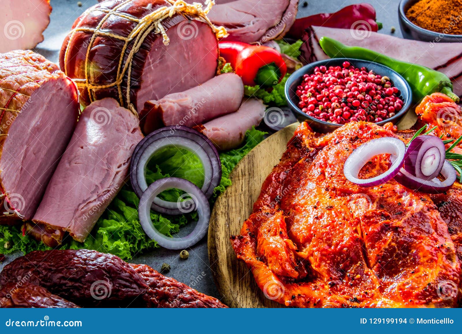 Composition with Assorted Meat Products Stock Photo - Image of ...