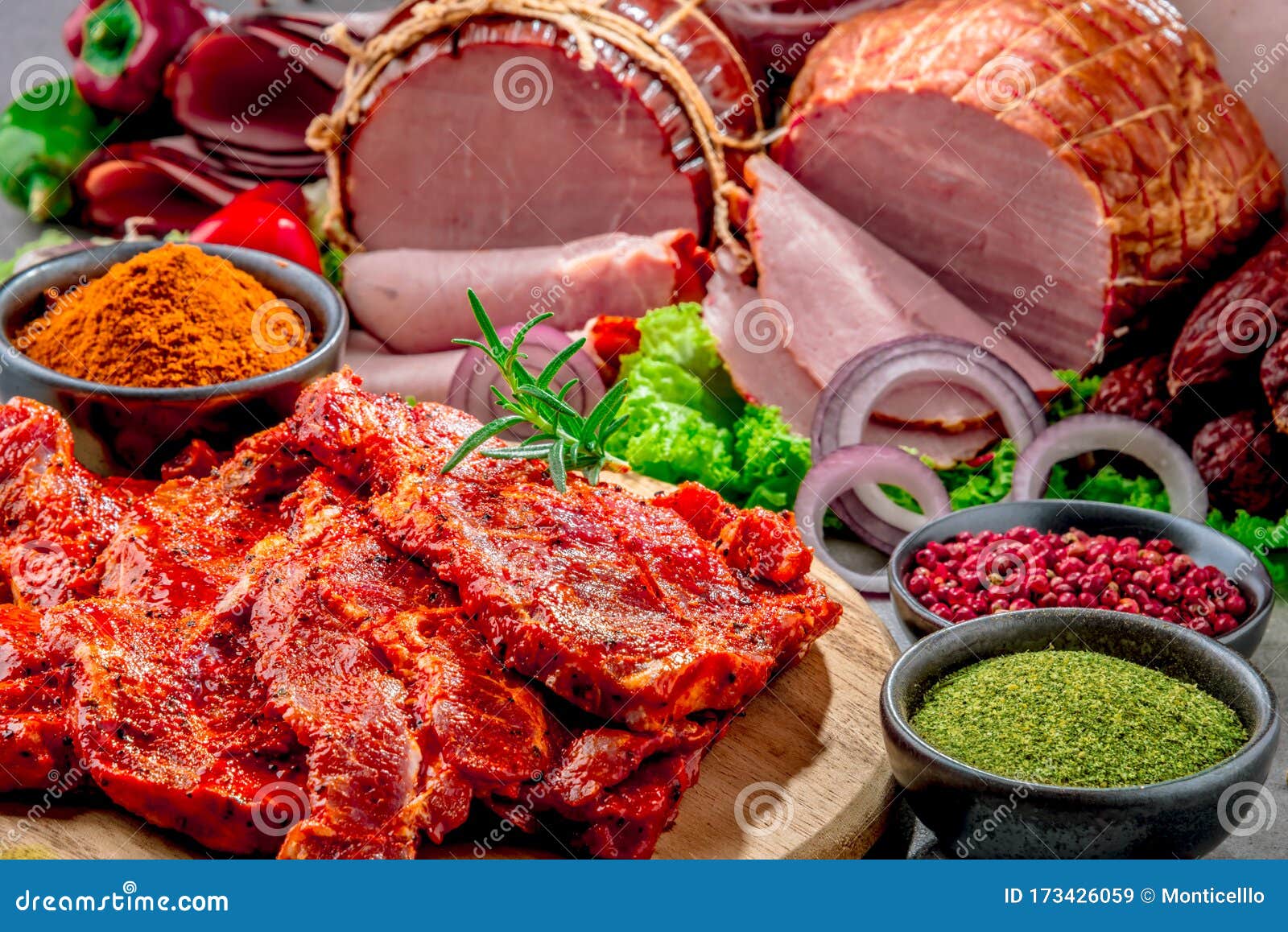 Composition with Assorted Meat Products Stock Image - Image of ...