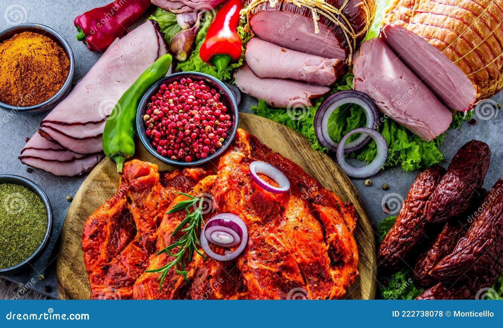 Composition with Assorted Meat Products Stock Photo - Image of pork ...
