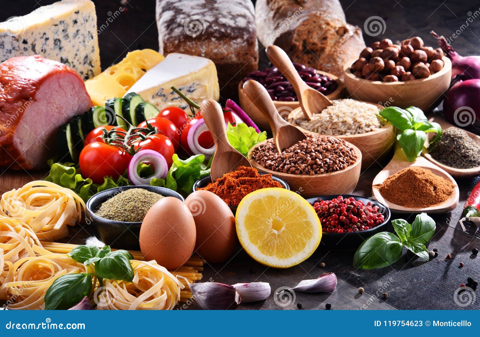 Composition with Assorted Organic Food Products on the Table Stock ...