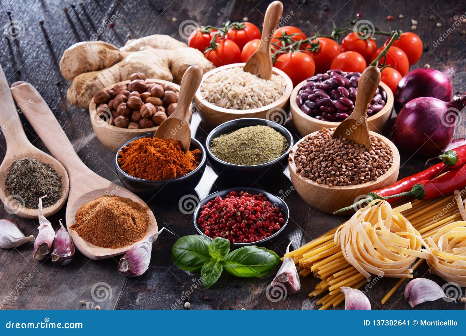 Composition with Assorted Organic Food Products on the Table Stock ...