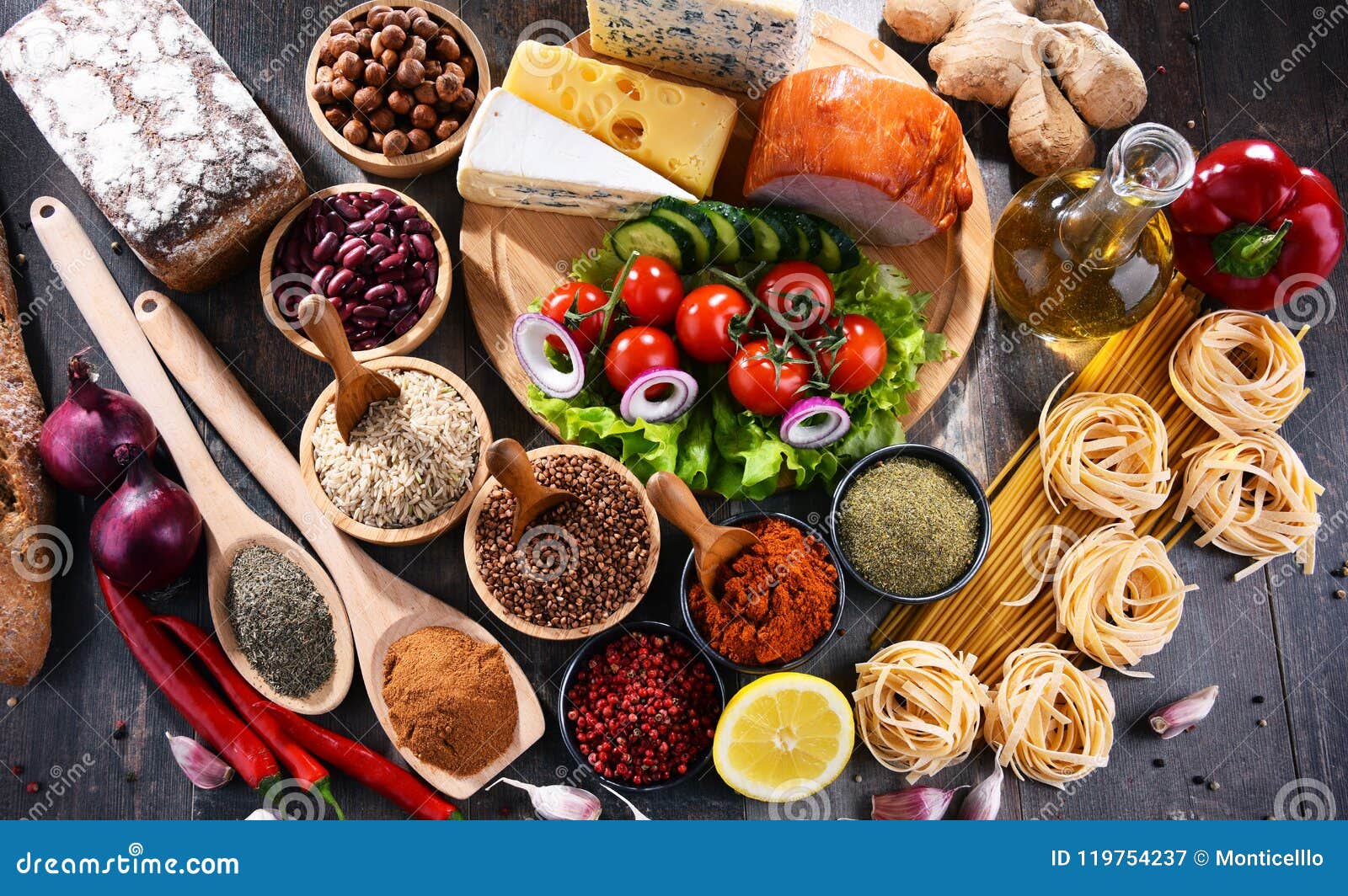 Composition with Assorted Organic Food Products on the Table Stock ...