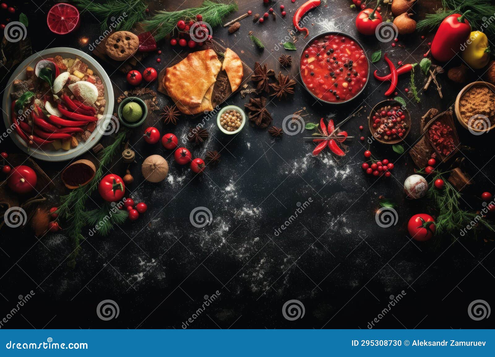 Composition with Assorted Organic Food Products on the Table. Top View ...