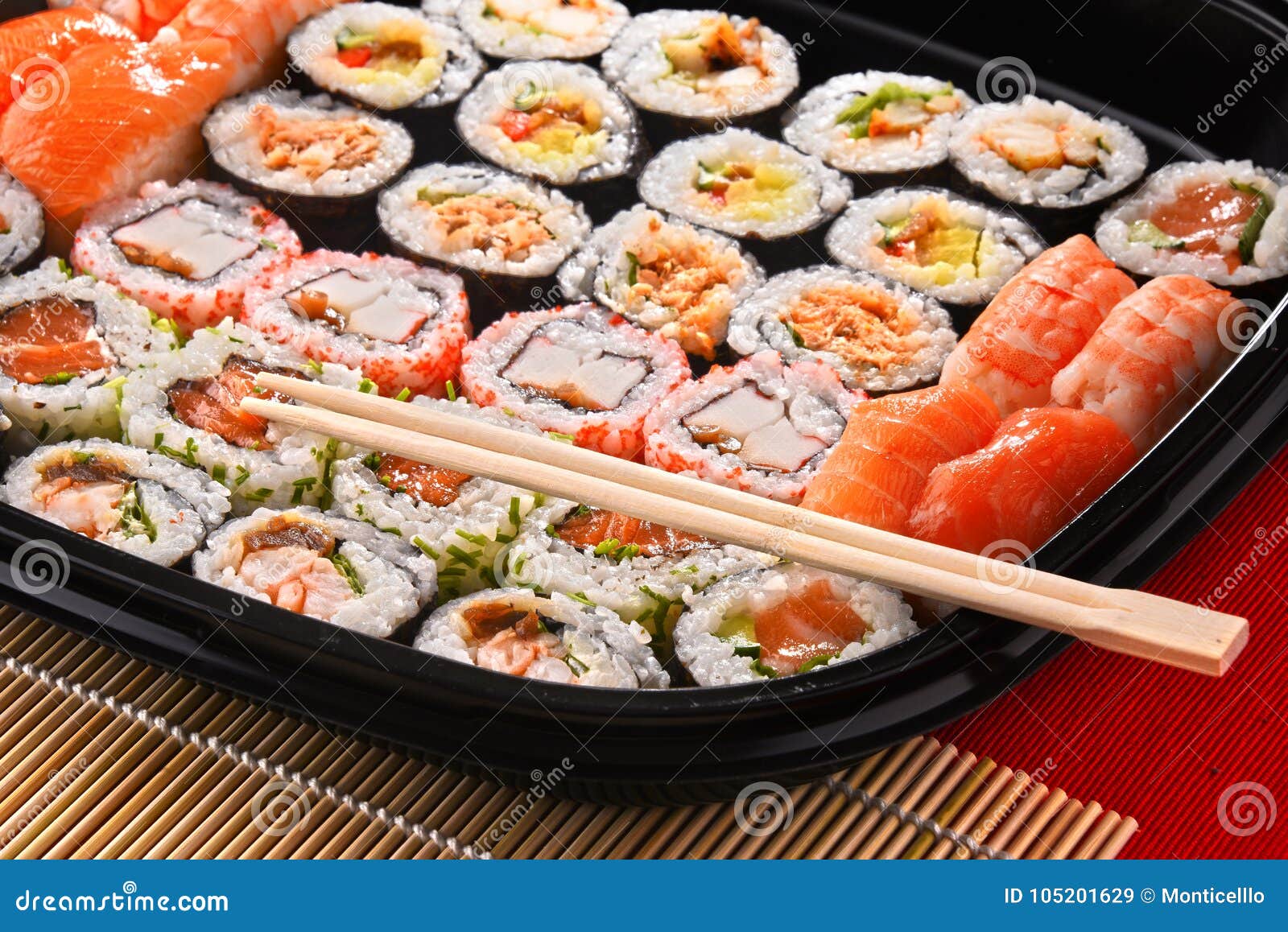 Composition with Assorted Sushi Rolls and Bowls of Spices. Stock Image ...