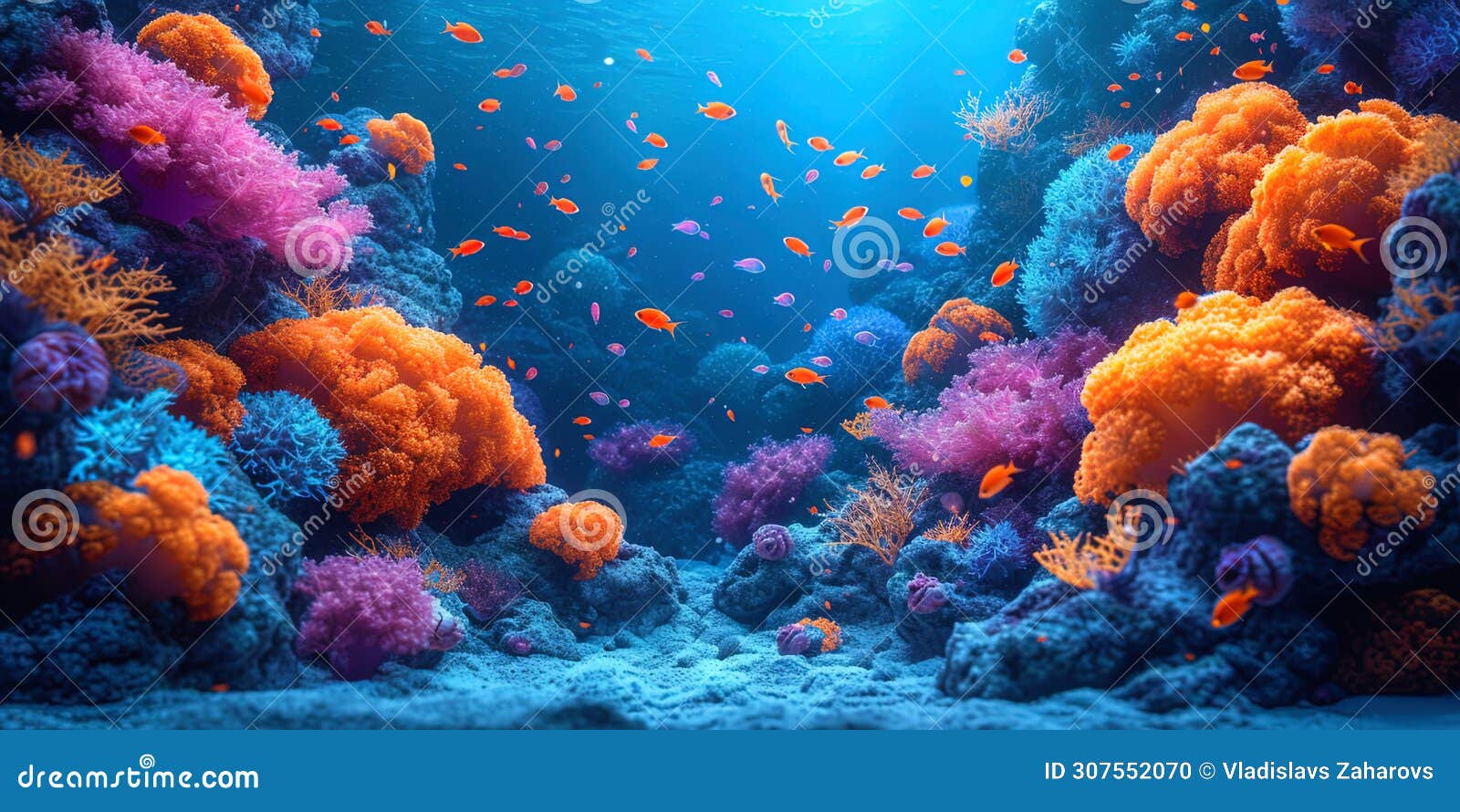 A Composition with Beautiful Corals Surrounded by Groups of Floating ...