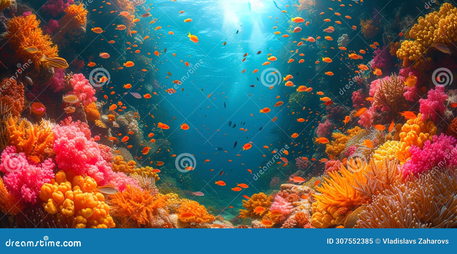 A Composition with Beautiful Corals Surrounded by Groups of Floating ...