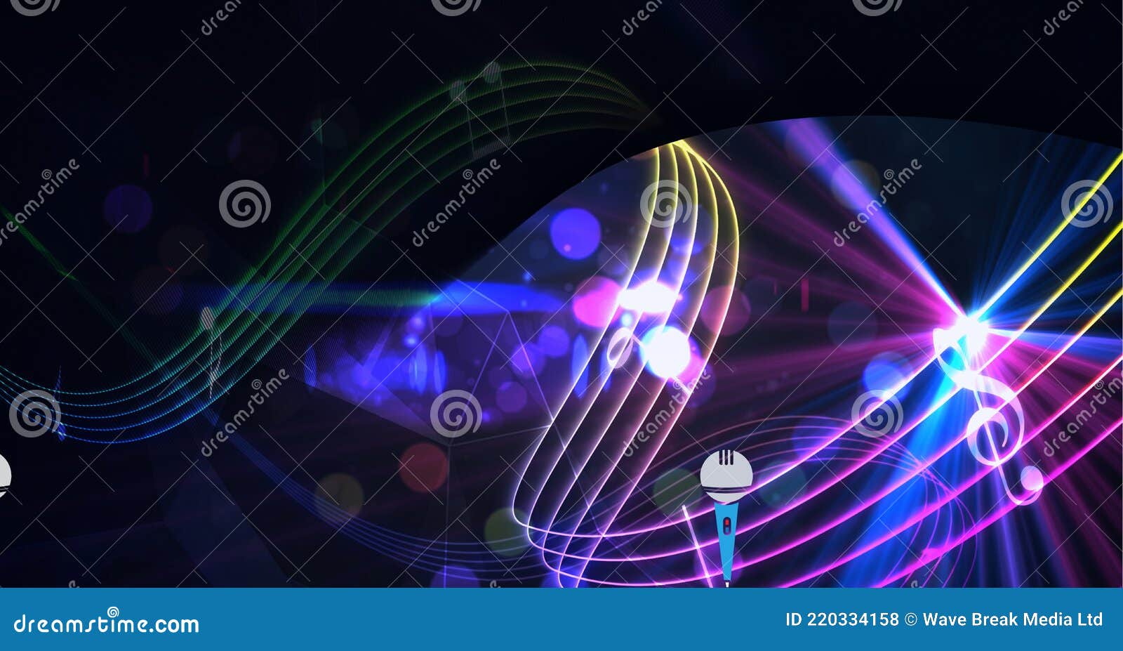 Composition of Bending Rainbow Coloured Music Stave and Notes Over ...