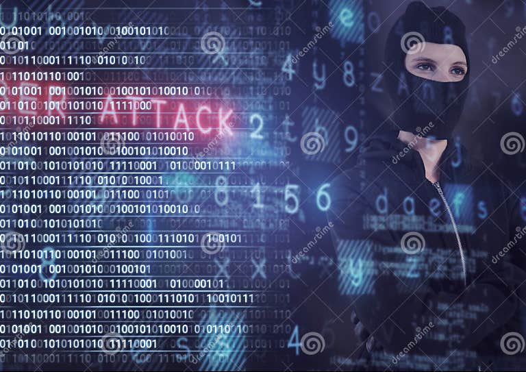 Composition Of Binary Coding Cyber Attack Text With Data Processing Over Female Hacker In 0120