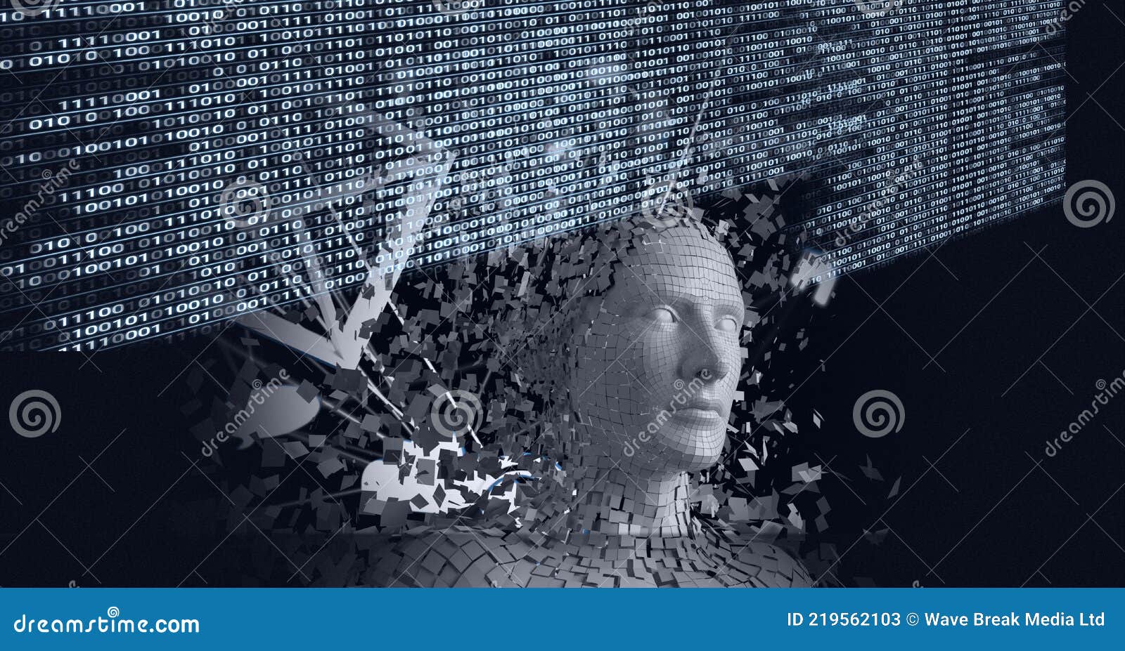 Composition of Binary Coding and Exploding Human Bust Stock Image - Image of data, people: 219562103