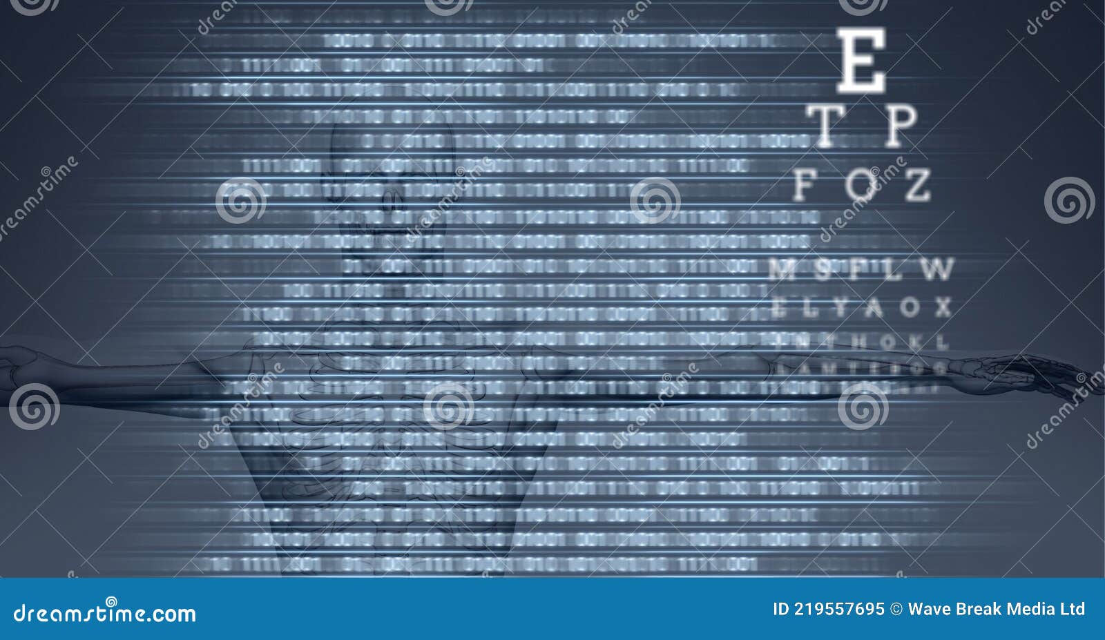 Composition of Binary Coding and Eye Test Screen Over Human Body Stock ...
