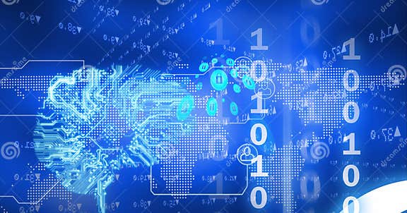Composition of Binary Coding Over Computer Circuit Board and World Map ...