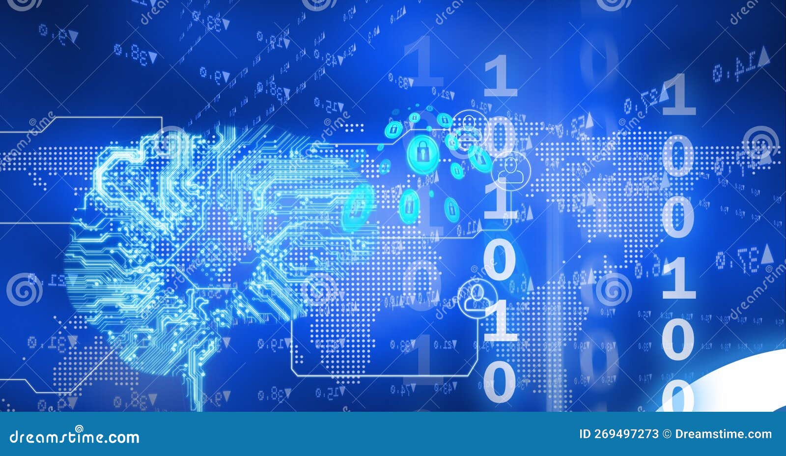 Composition Of Binary Coding Over Computer Circuit Board And World Map Stock Illustration