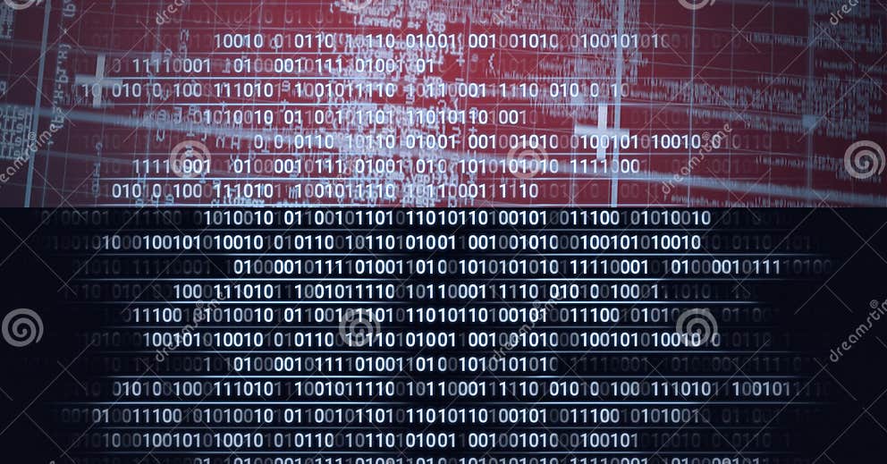 Composition of Binary Coding Processing Over Red Grid Stock Illustration - Illustration of ...