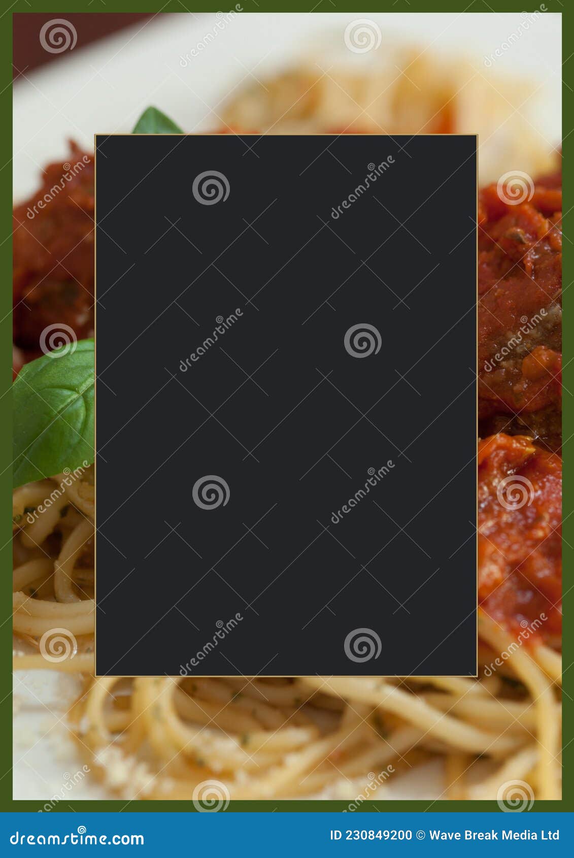 Composition of Black Frame Over Close Up of Spaghetti Stock Photo ...