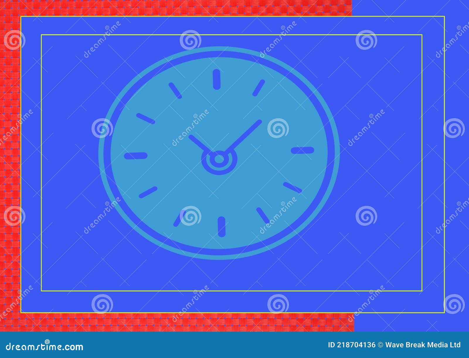 Composition of Blue Clock in Frame on Blue Background Stock ...
