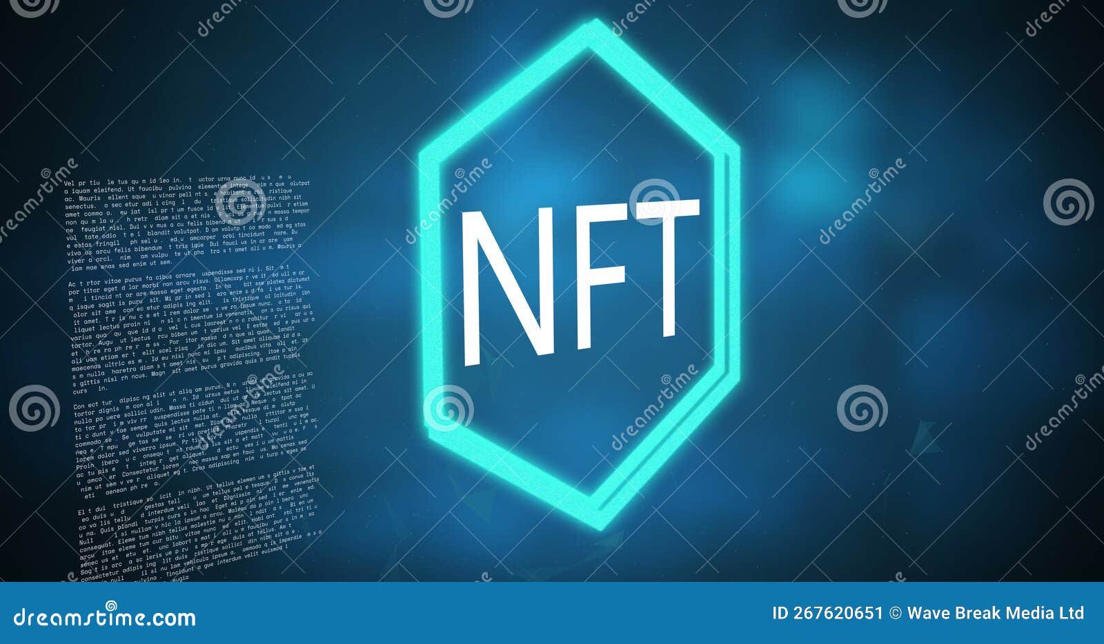 Composition of Blue Nft Text Over Data Processing on Blue Background ...