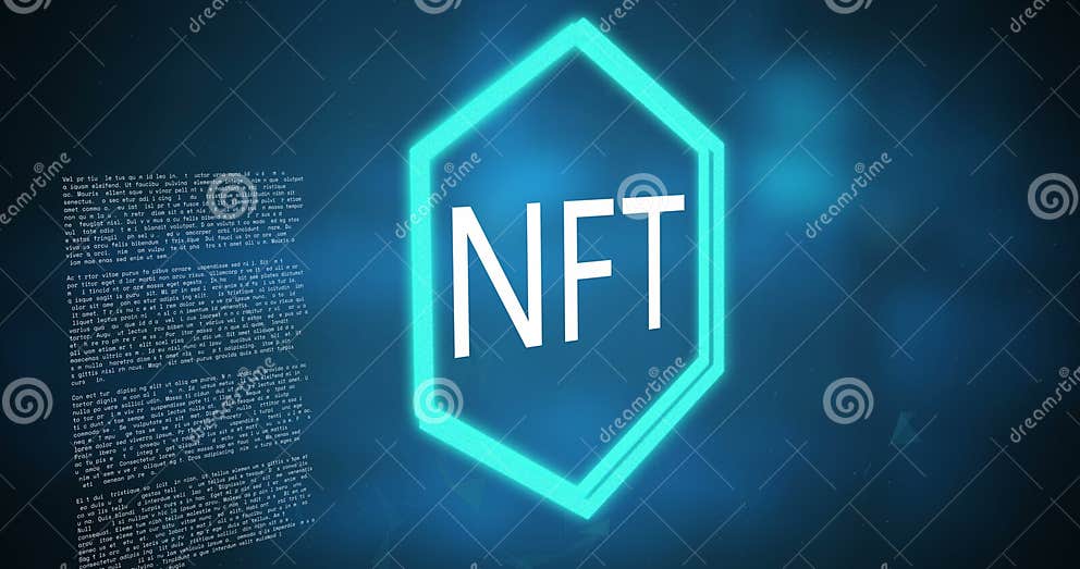 Composition of Blue Nft Text Over Data Processing on Blue Background ...