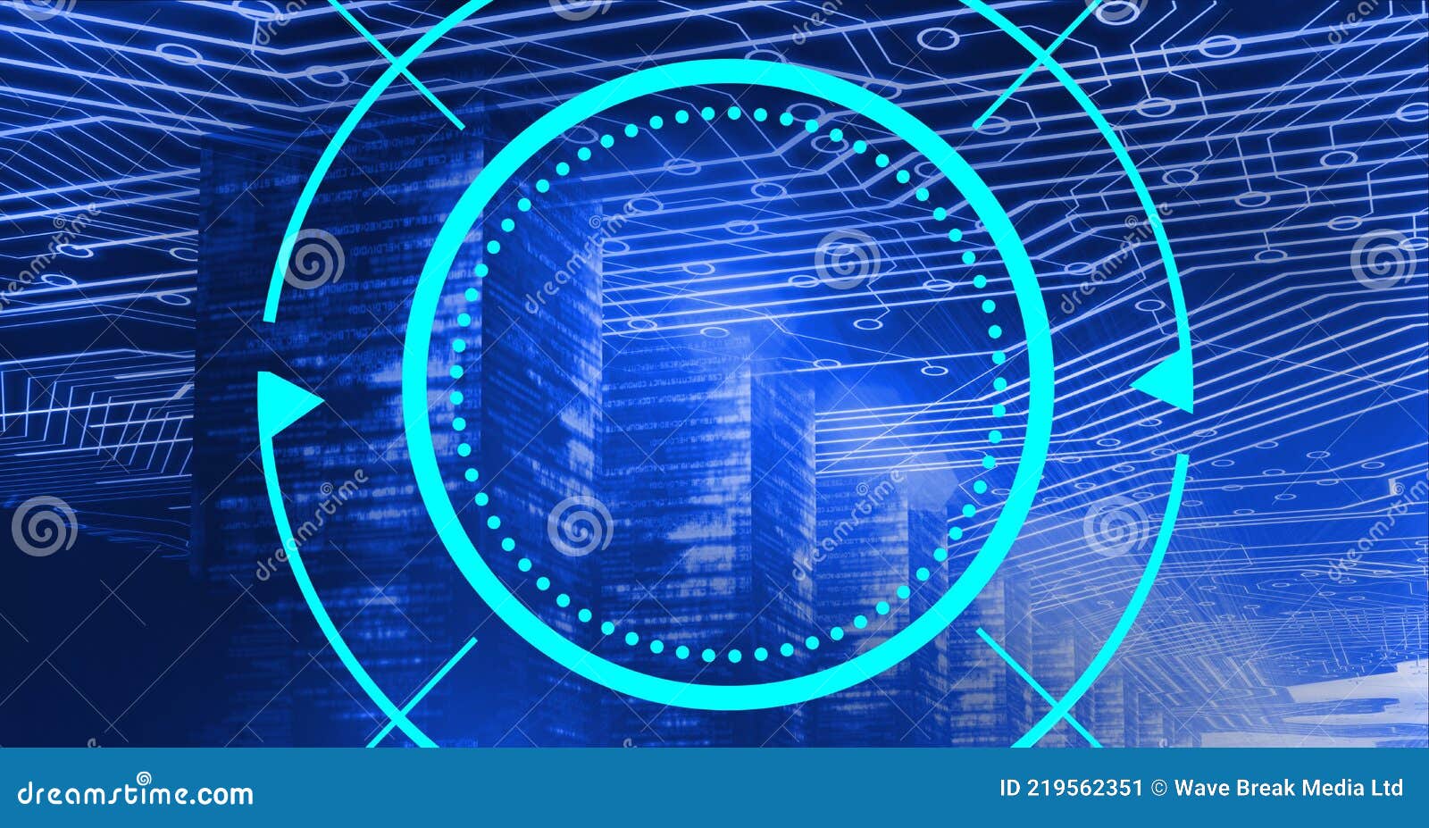 Composition of Blue Scope Scanning Over Computer Circuit Board on Blue ...