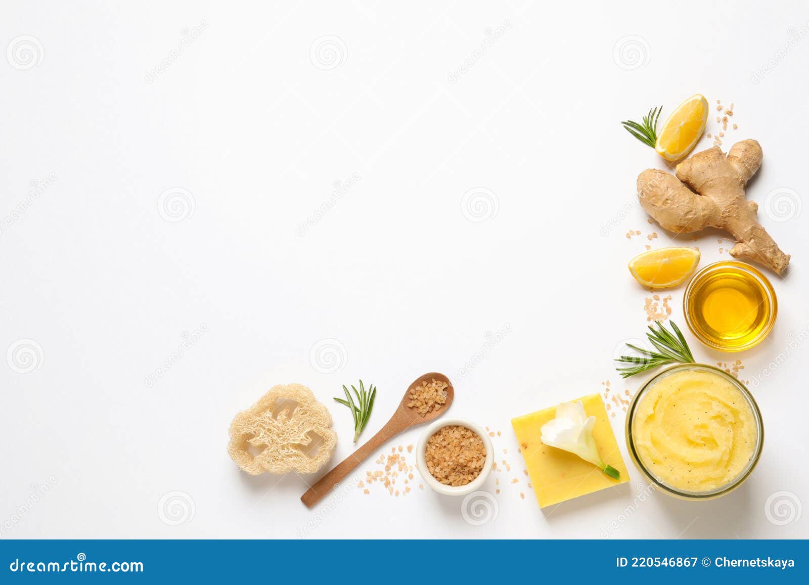 Composition with Body Scrub on White Background, Top View Stock Image ...