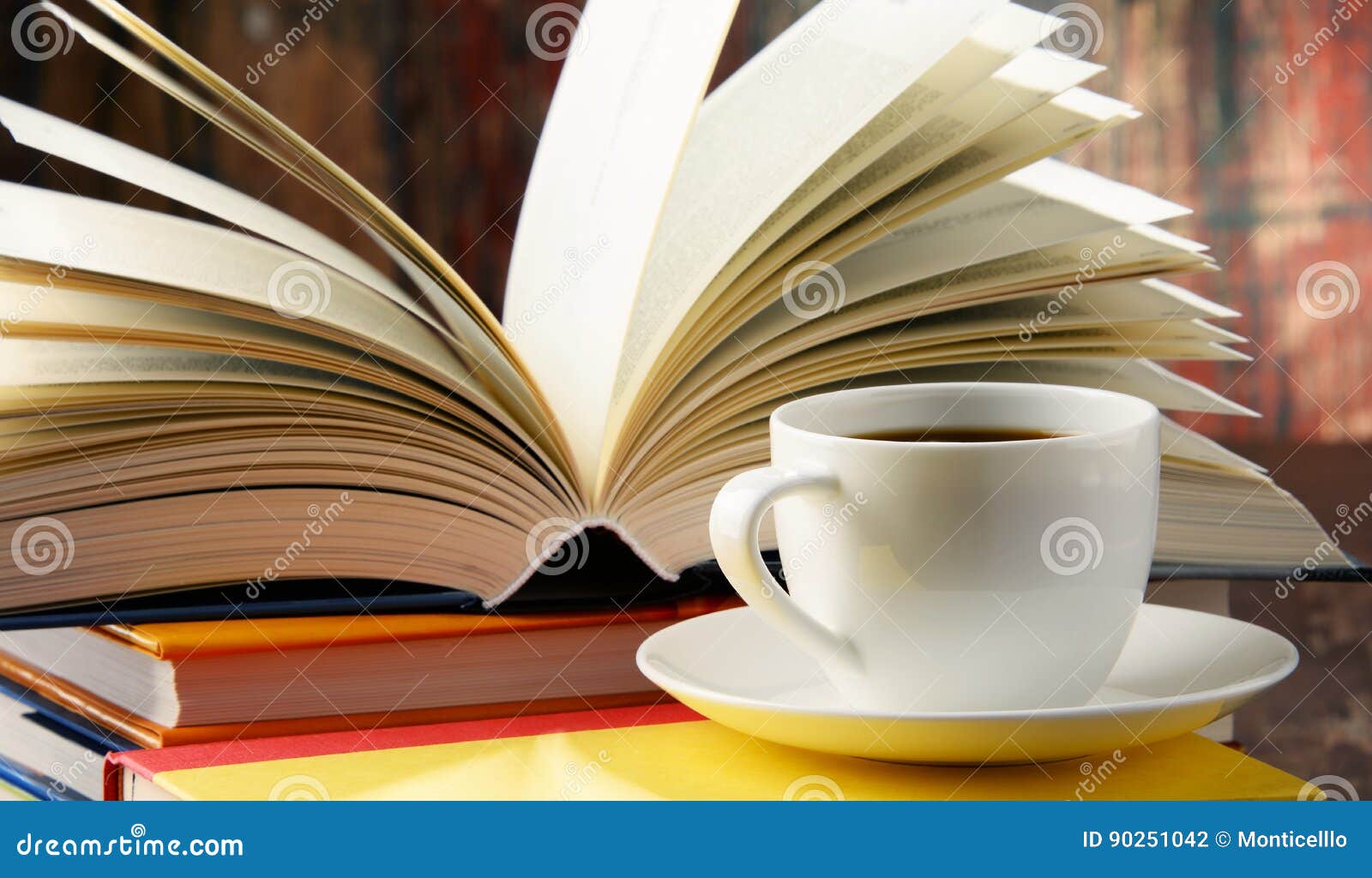 Composition with Books and Cup of Coffee Stock Photo - Image of ...