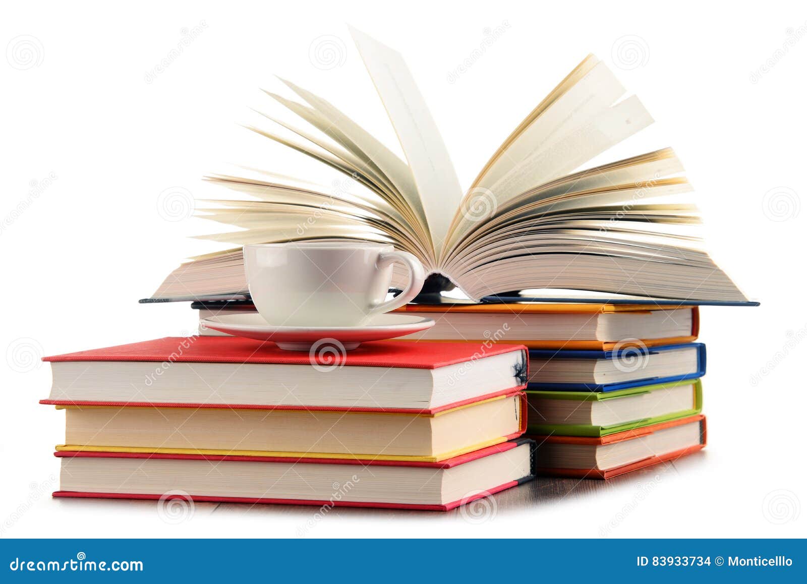Composition with Books and Cup of Coffee Isolated on White Stock Photo ...