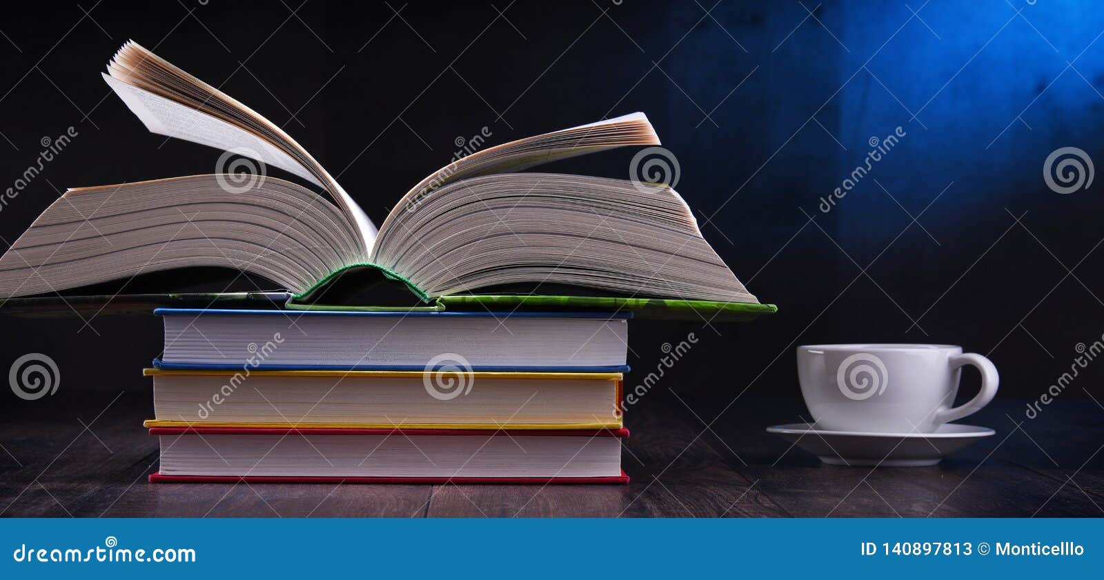Composition with Books and Cup of Coffee on the Table Stock Image ...