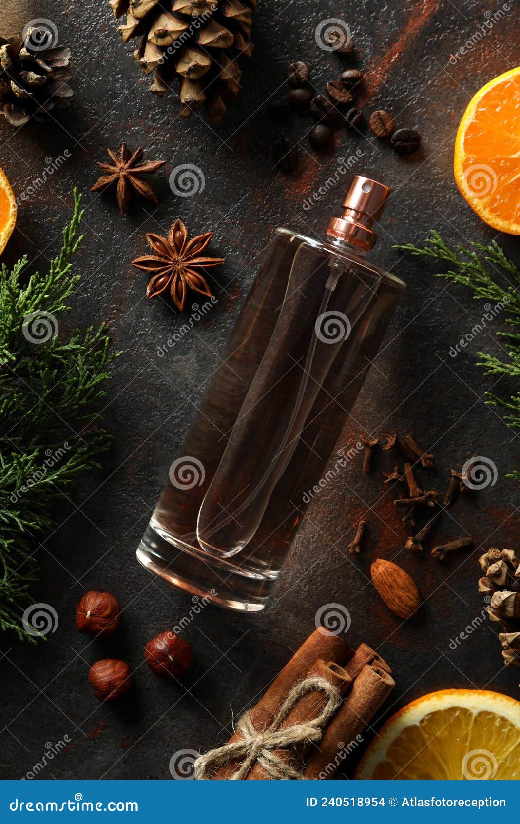 Composition with Bottle of Perfume and Ingredients Stock Photo - Image ...