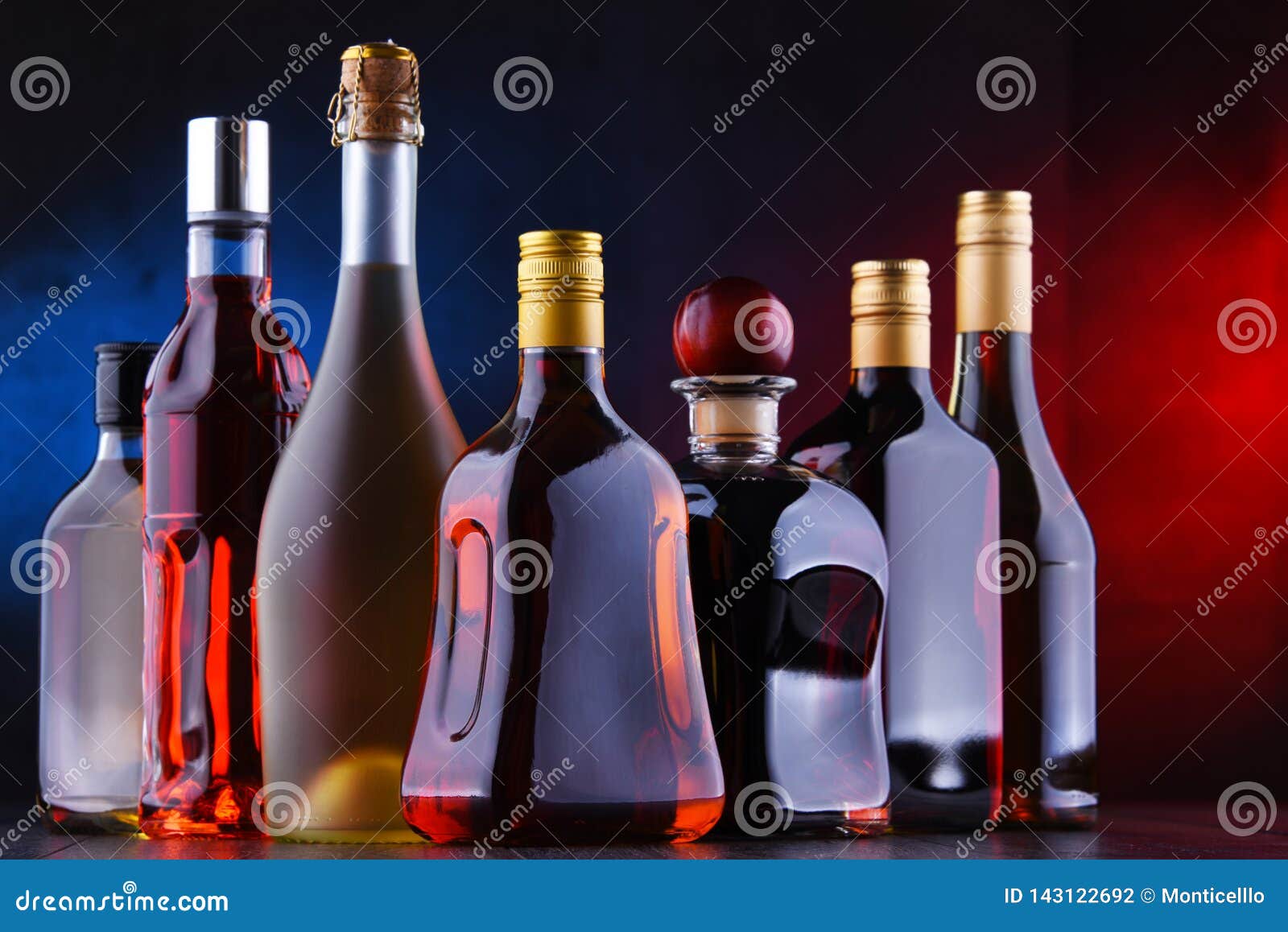 Bottles of Assorted Alcoholic Beverages Stock Photo - Image of spirit ...