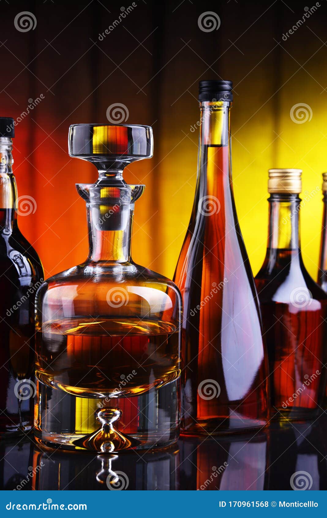 Bottles of Assorted Alcoholic Beverages Stock Photo - Image of aperitif ...
