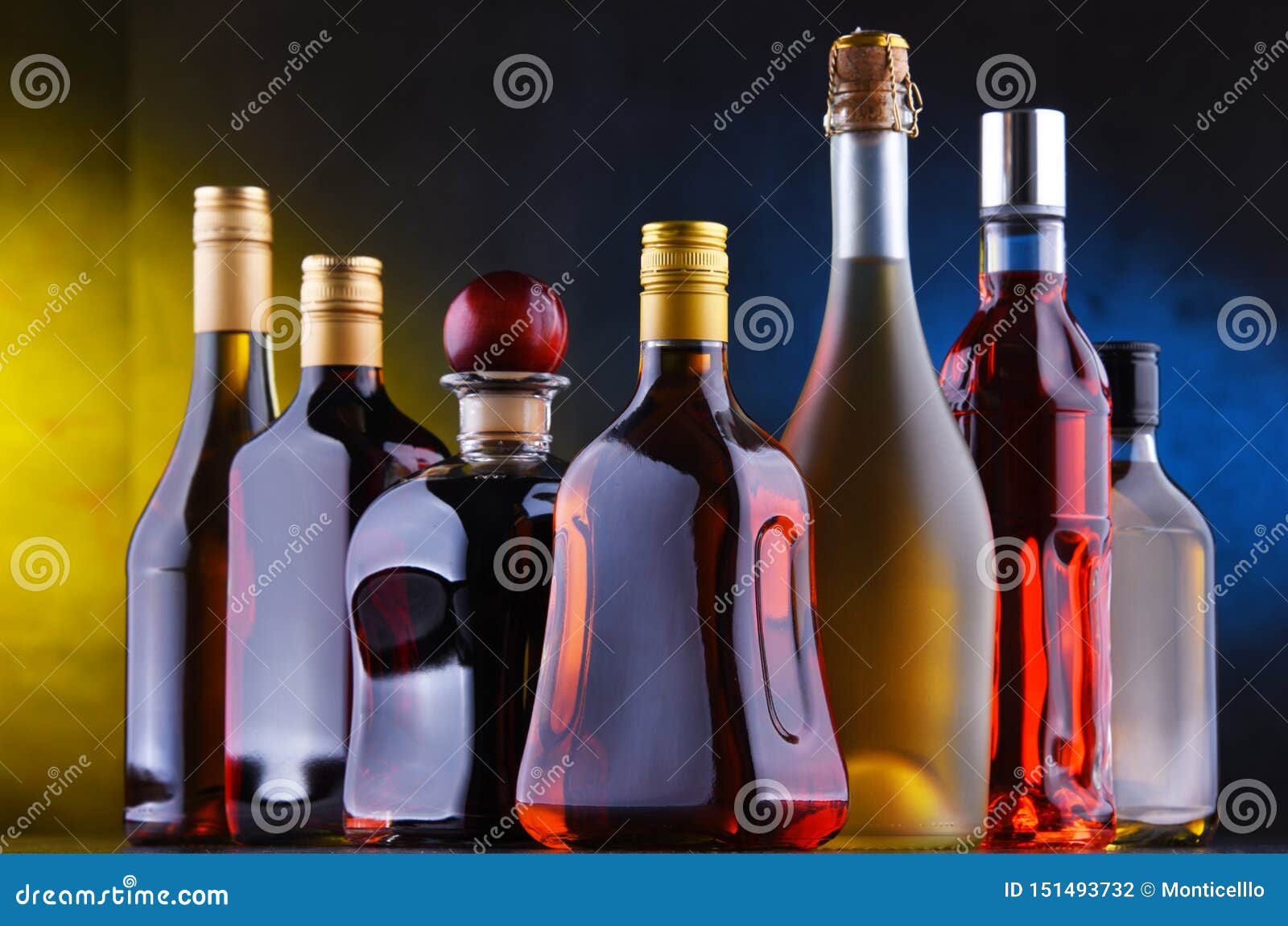 Bottles of Assorted Alcoholic Beverages Stock Photo - Image of spirit ...