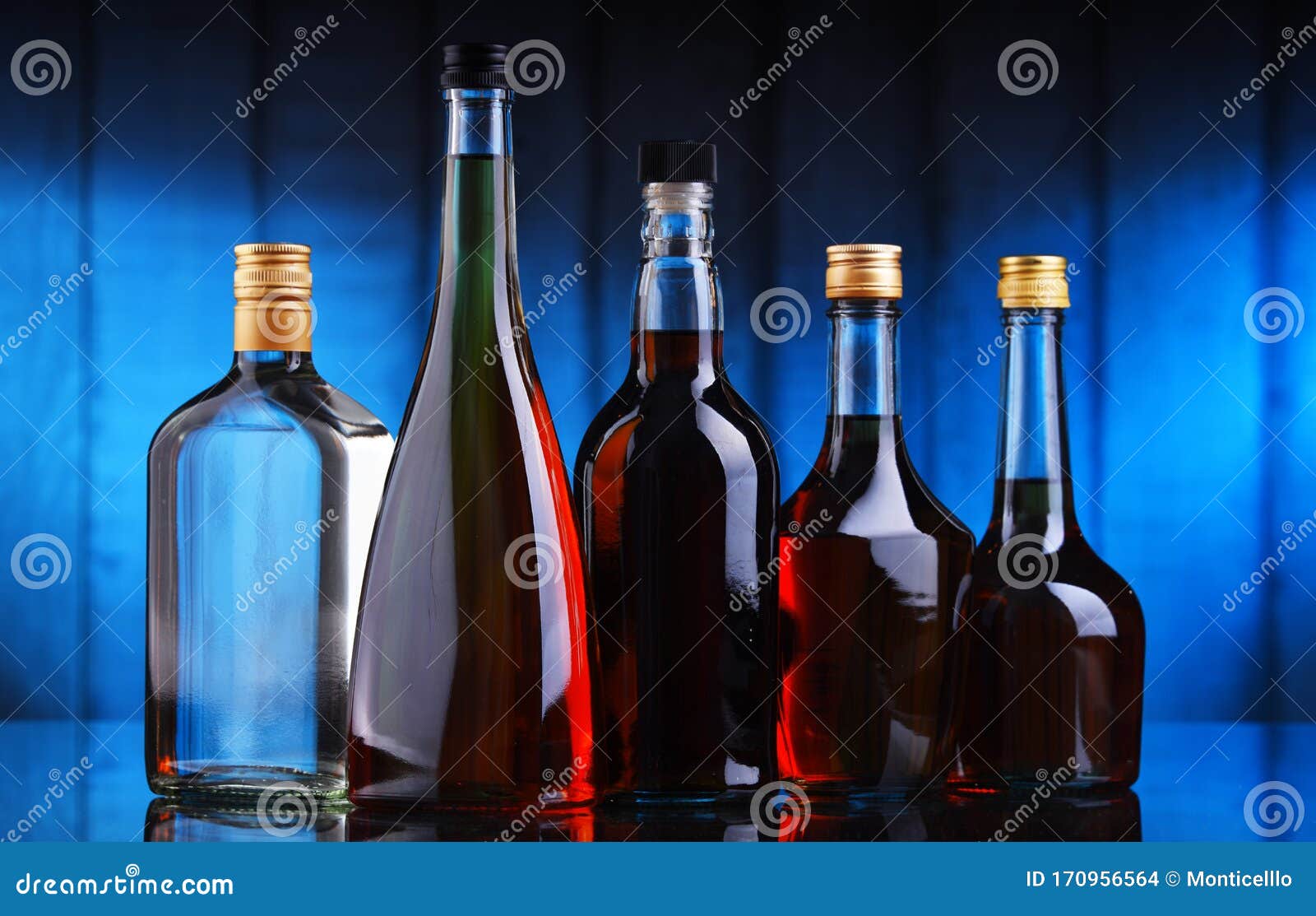 Bottles of Assorted Alcoholic Beverages Stock Photo - Image of variety ...