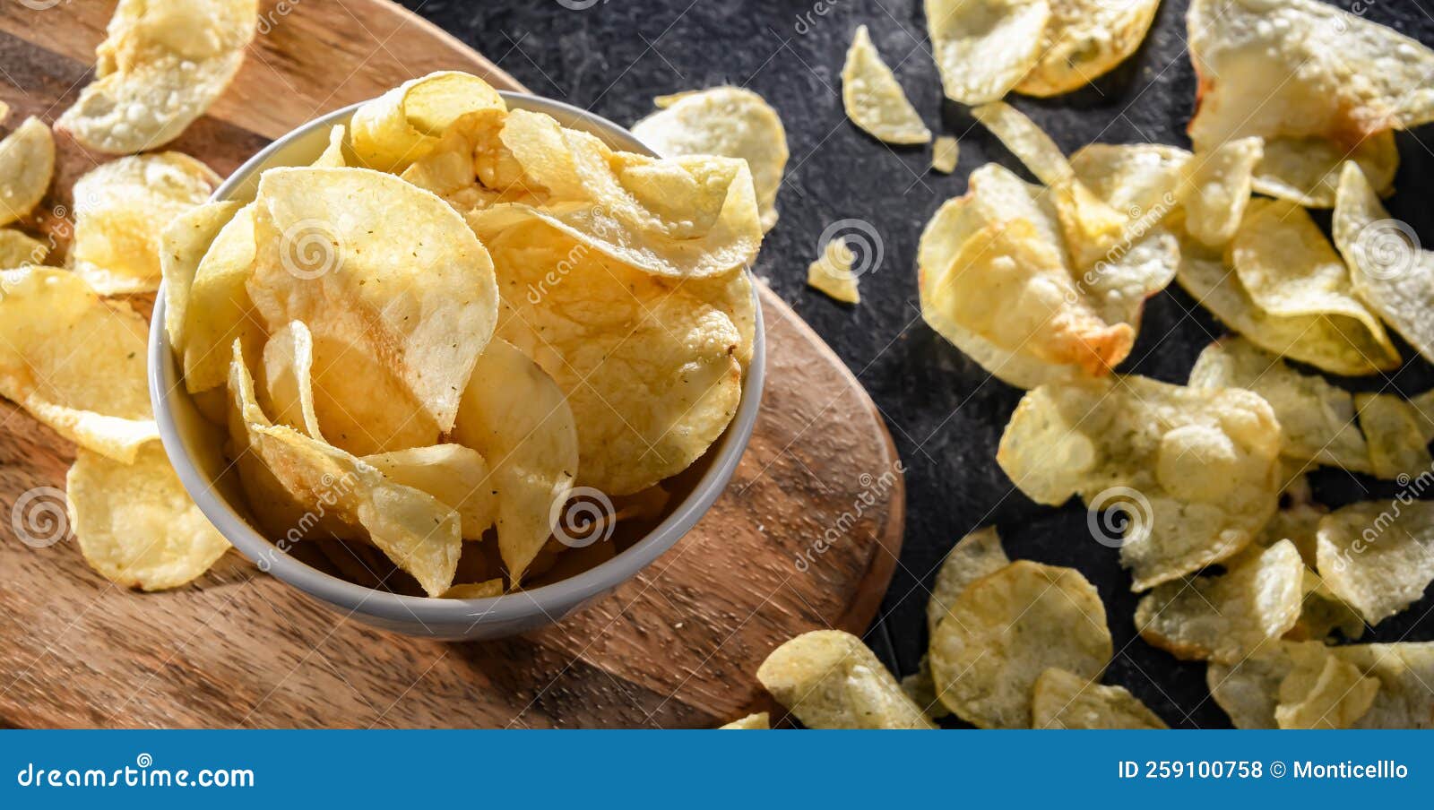 Composition with a Bowl of Potato Chips Stock Photo - Image of crisps ...