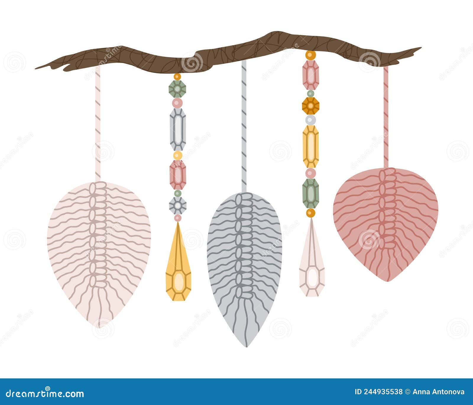 A Composition with Braided Leaf. Set Hand Drawn Vector Isolated ...