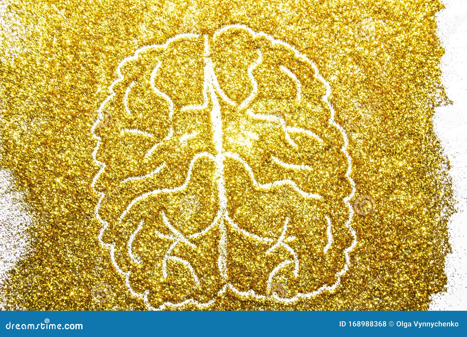 A Composition with Brain on Beautiful Gold Glitter. Background and ...