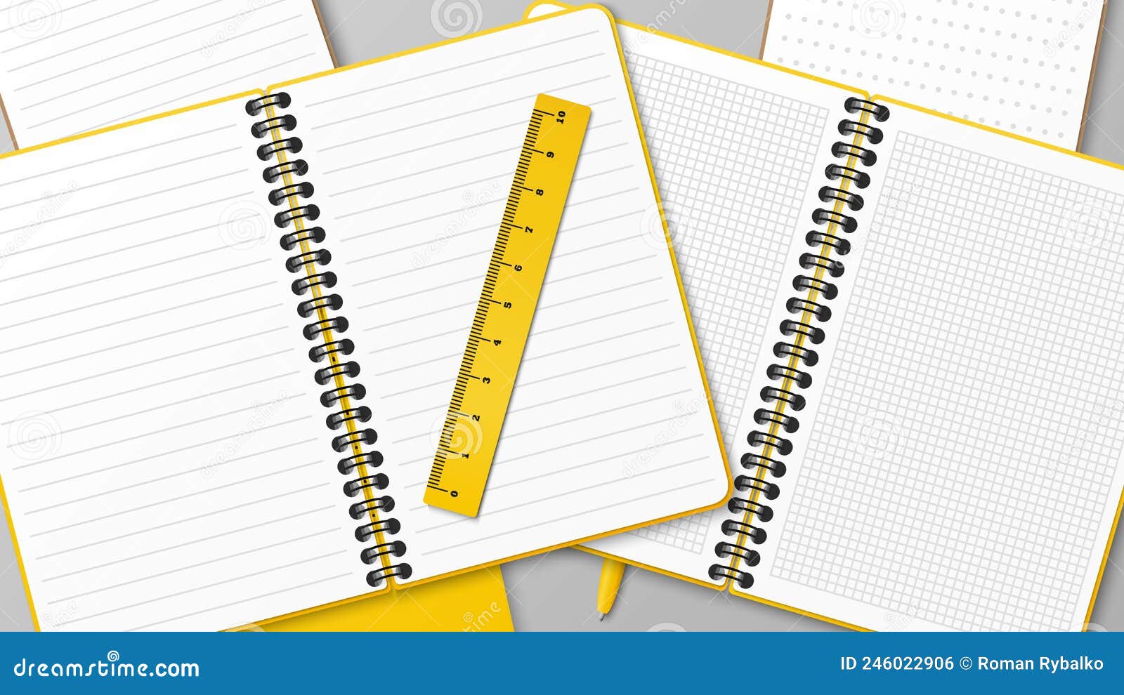 Composition Of Red Notebooks Floating On Blue Banded Background With ...