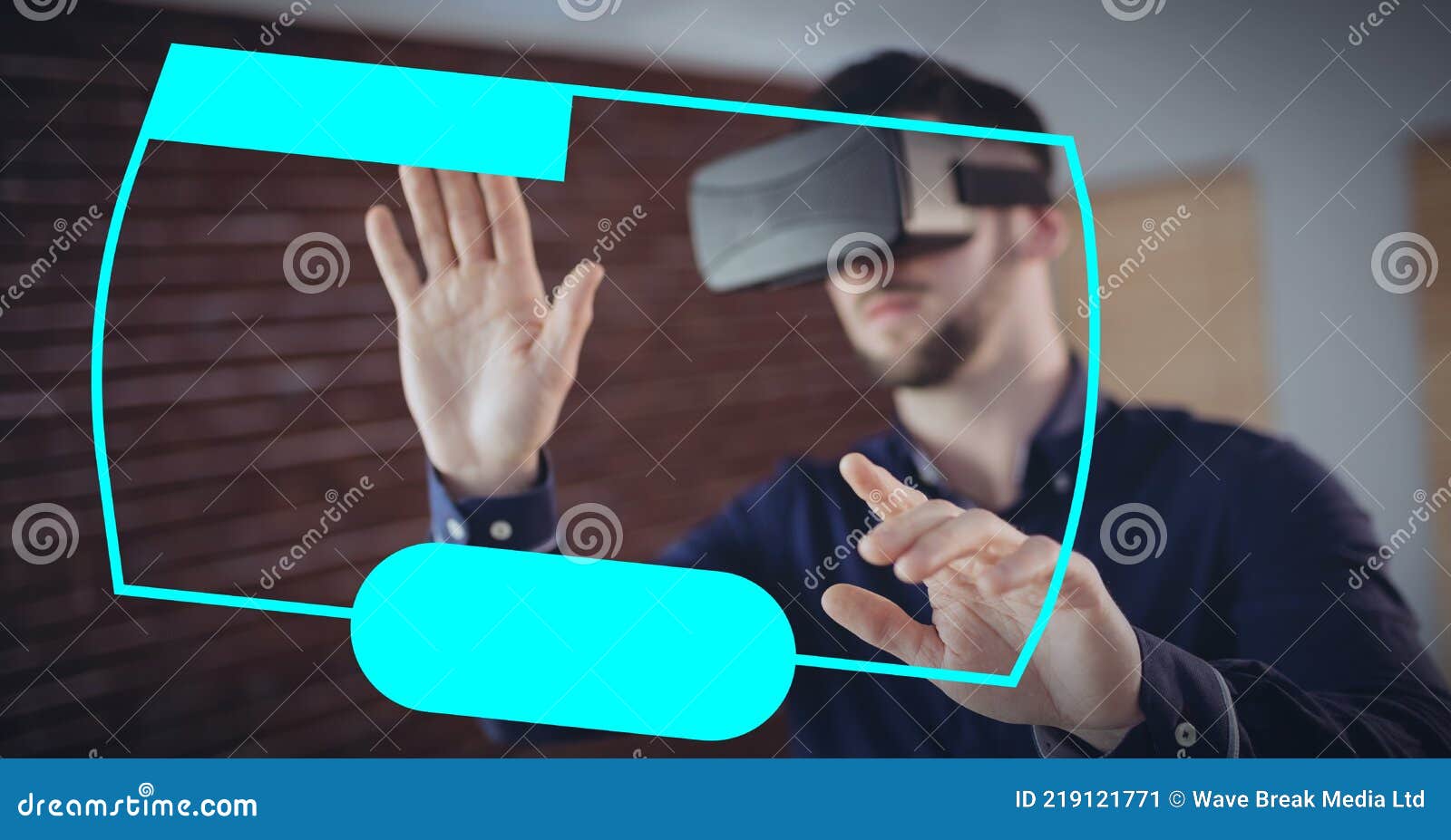 Composition of Businessman Wearing Vr Headset Touching Digital Screen ...