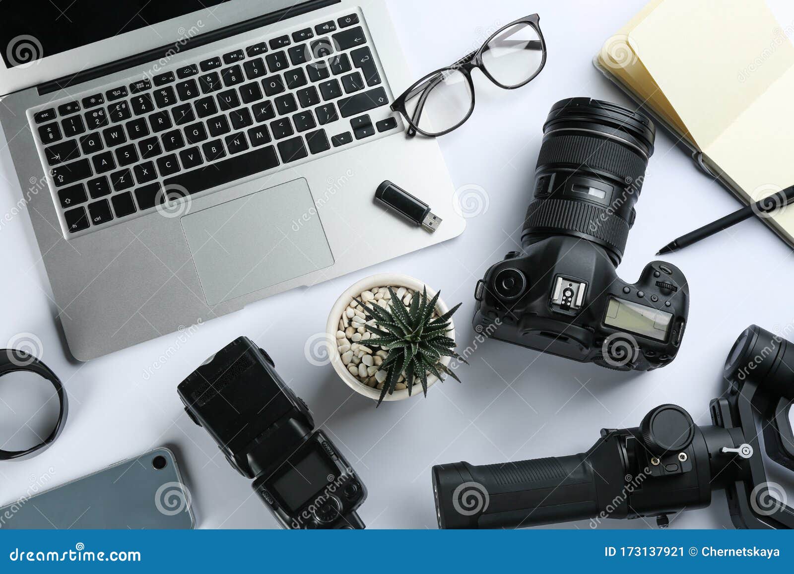 Composition with Camera and Video Production Equipment on White ...