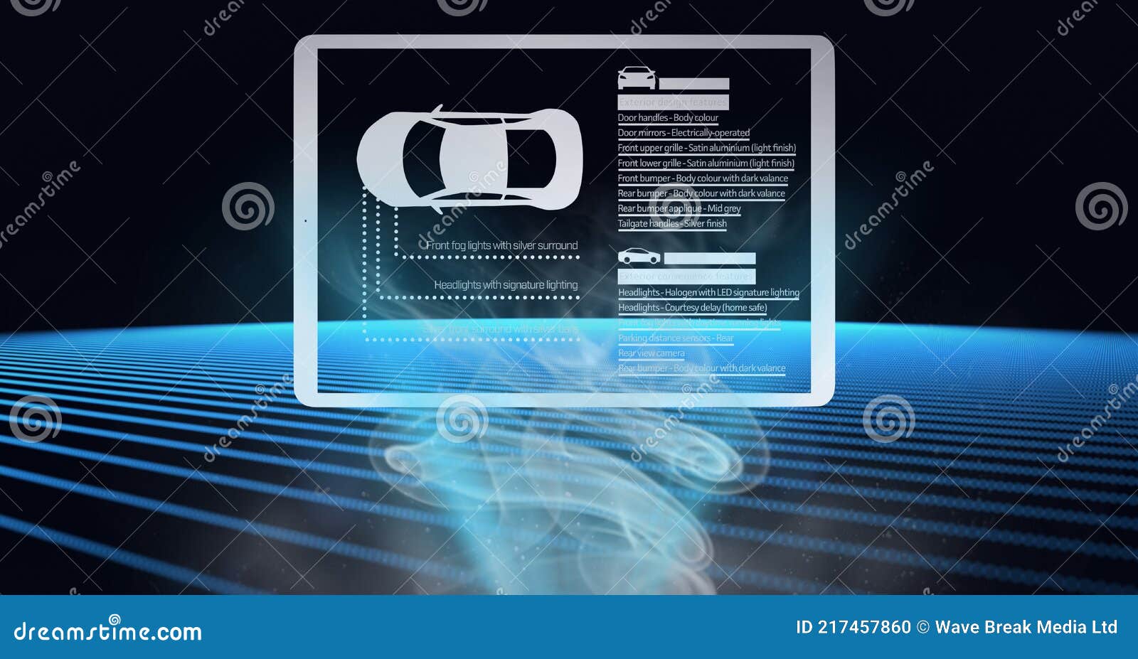 Composition of Car Drawing with Data Processing on Screen Over Blue and ...