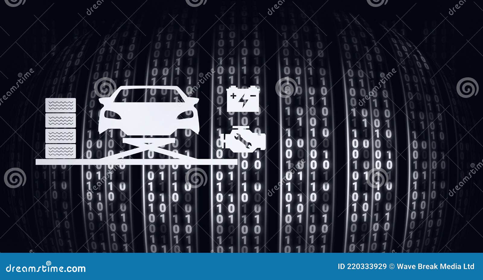 Composition of Car Icons and Binary Coding Data Processing Stock ...